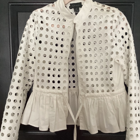 Gracia | Jackets & Coats | Gracia Punched Eyelet Jacket White | Poshmark